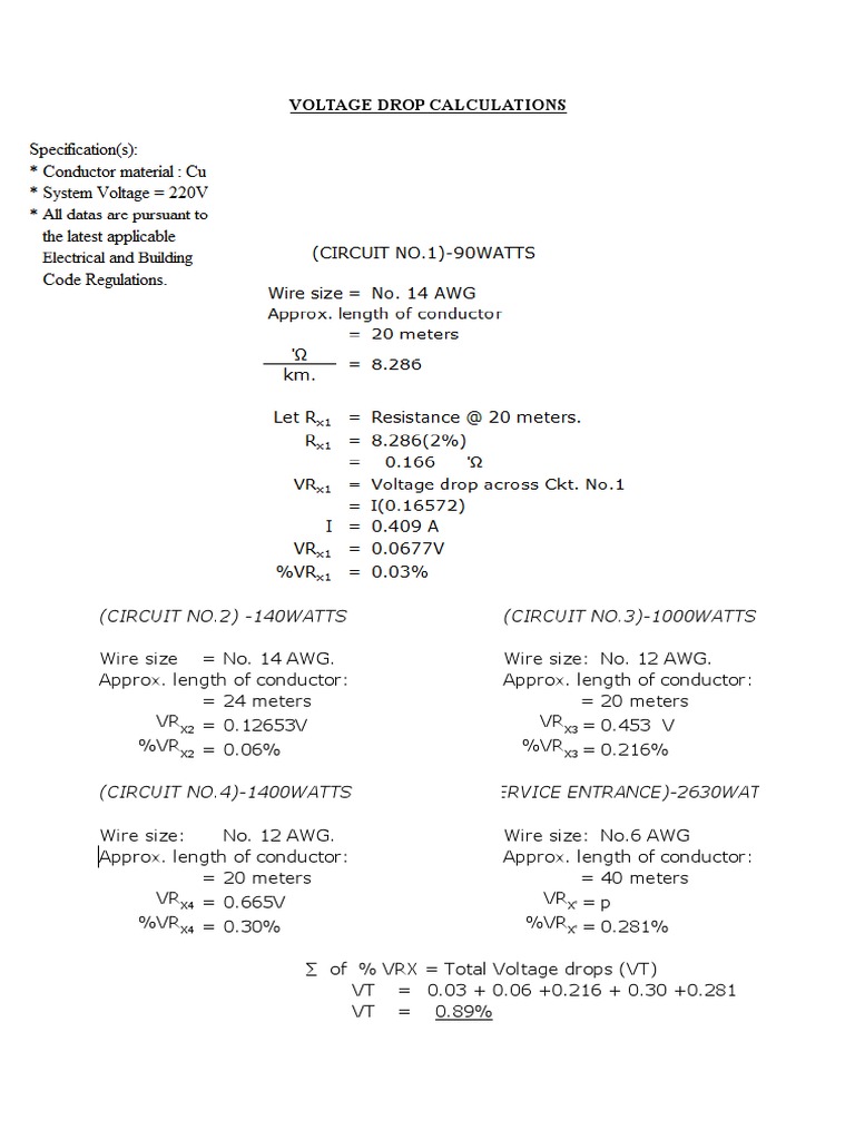 Voltage Drop Calculations: (CIRCUIT NO.2) - 140WATTS (CIRCUIT NO.3 ...