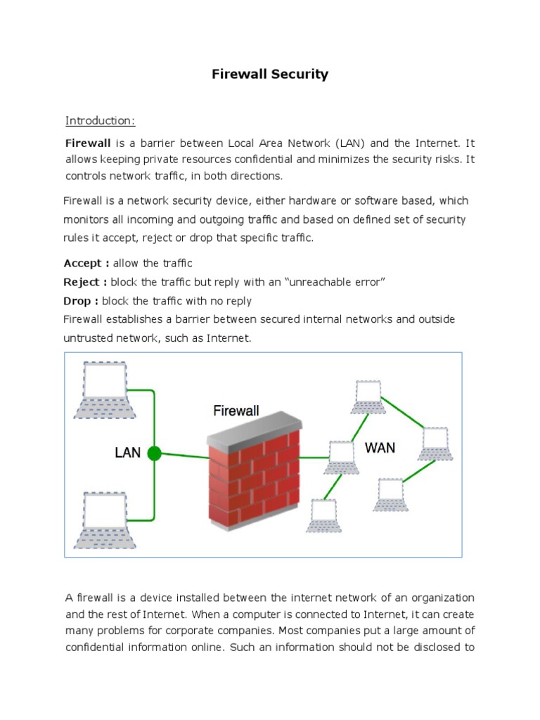 Firewall Security: Firewall Is A Barrier Between Local Area Network (LAN) and The Internet. It ...