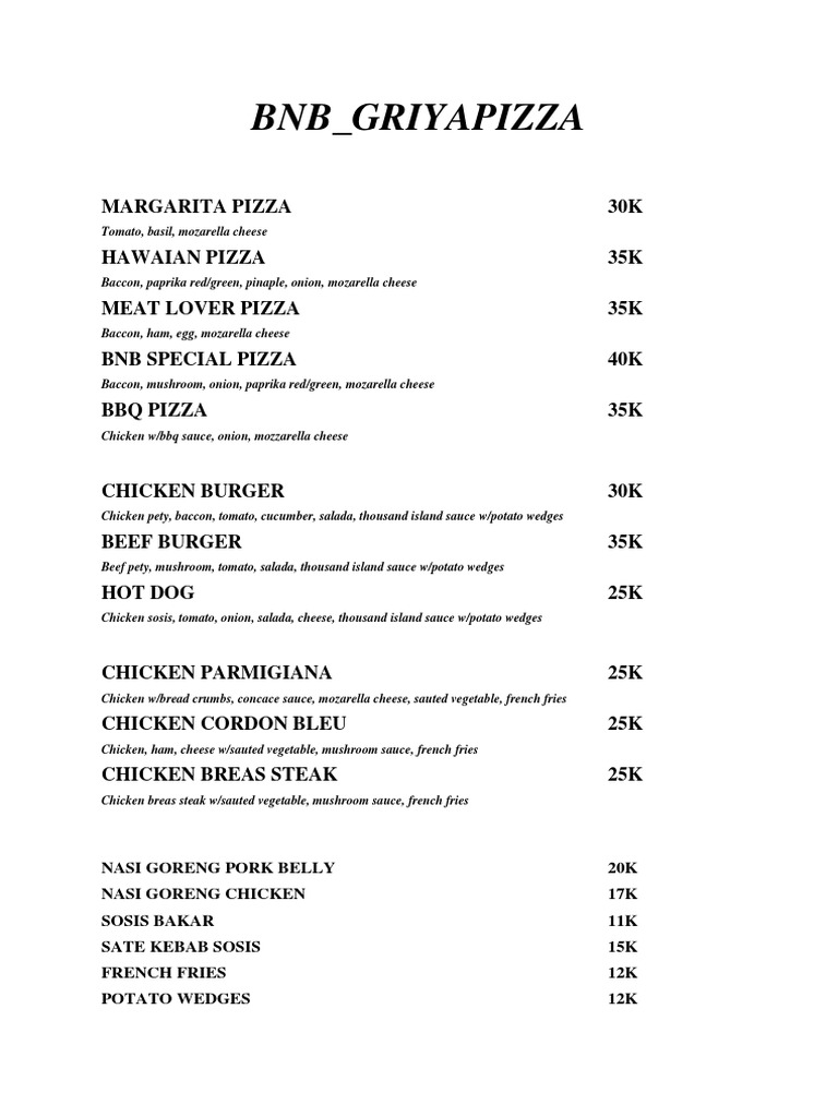 BNB - Griyapizza: Margarita Pizza 30K | Download Free PDF | Mozzarella ...
