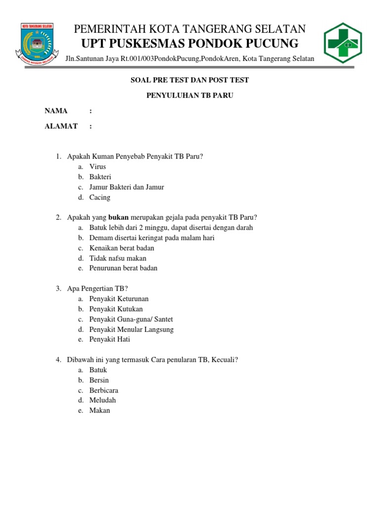 Soal Pre Test Dan Post Test Penyuluhan TB | PDF