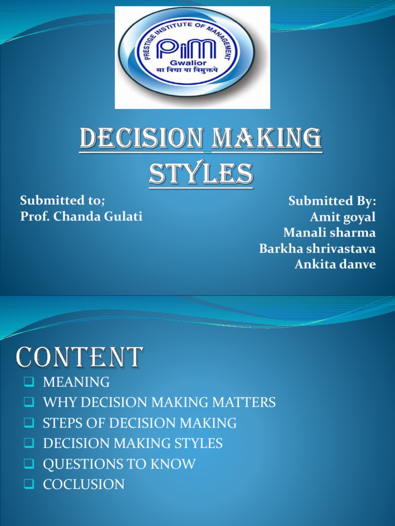 Decision Making Styles | PDF | Decision Making | Analysis