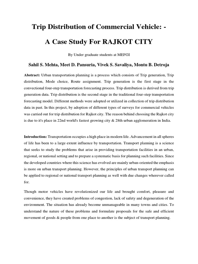Trip Distribution of Commercial Vehicle: - A Case Study For Rajkot City ...