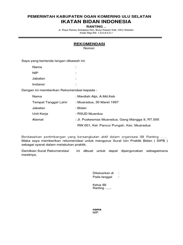 Surat Rekomendasi Ibi | PDF