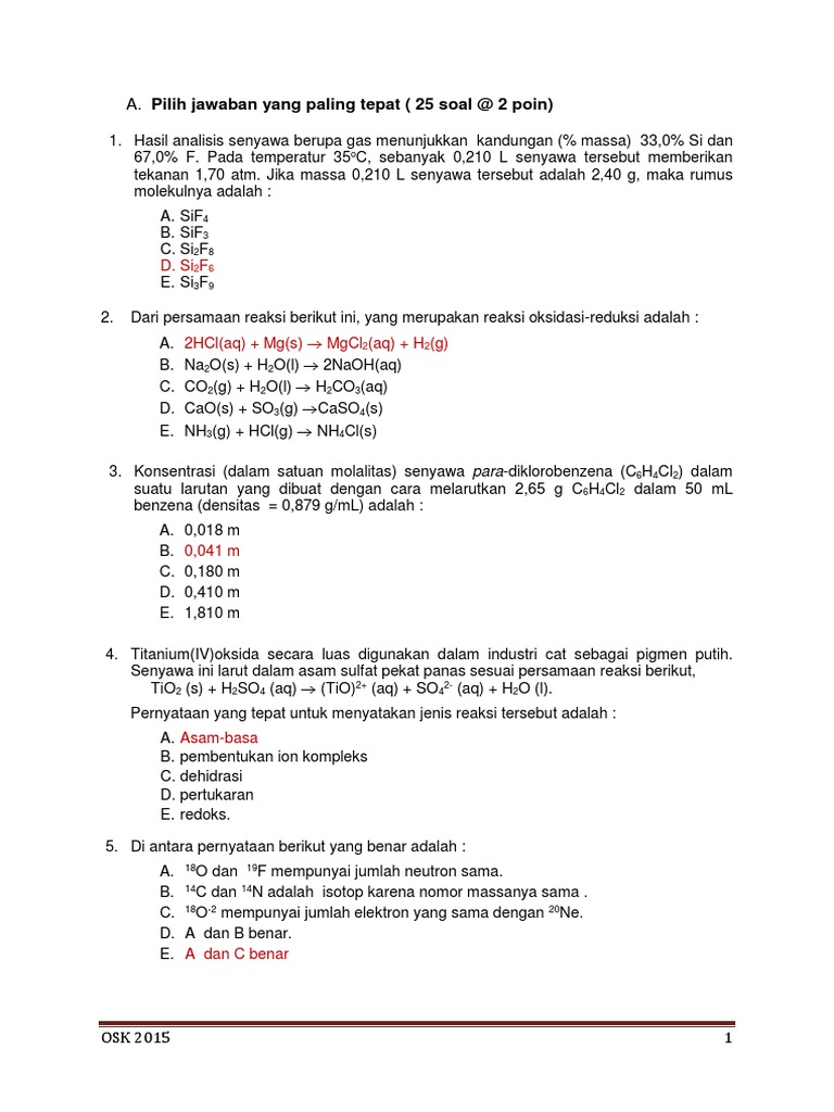 Jawaban OSK Kimia 2015 | PDF