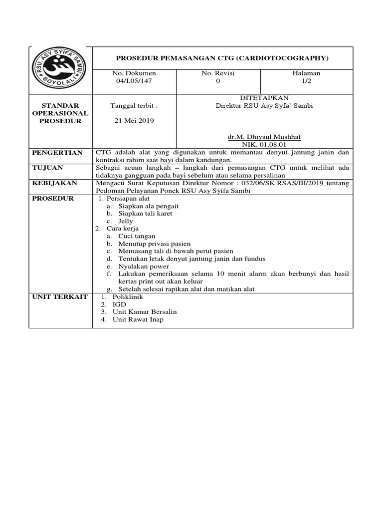 Prosedur Pemasangan CTG di RS | PDF | Pengembangan Diri | Kesehatan ...