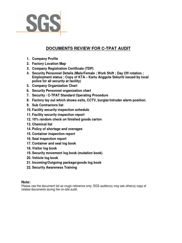 C-TPAT Audit Document Checklist | PDF