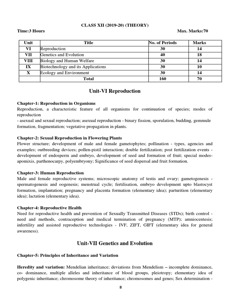 CBSE Clas 12 Biology Syllabus 2019-20 PDF | PDF | Heredity | Evolution