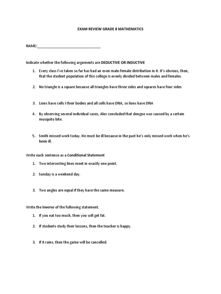 EXAM REVIEW GRADE 8 MATHEMATICS - Docx Evs | PDF | Triangle ...