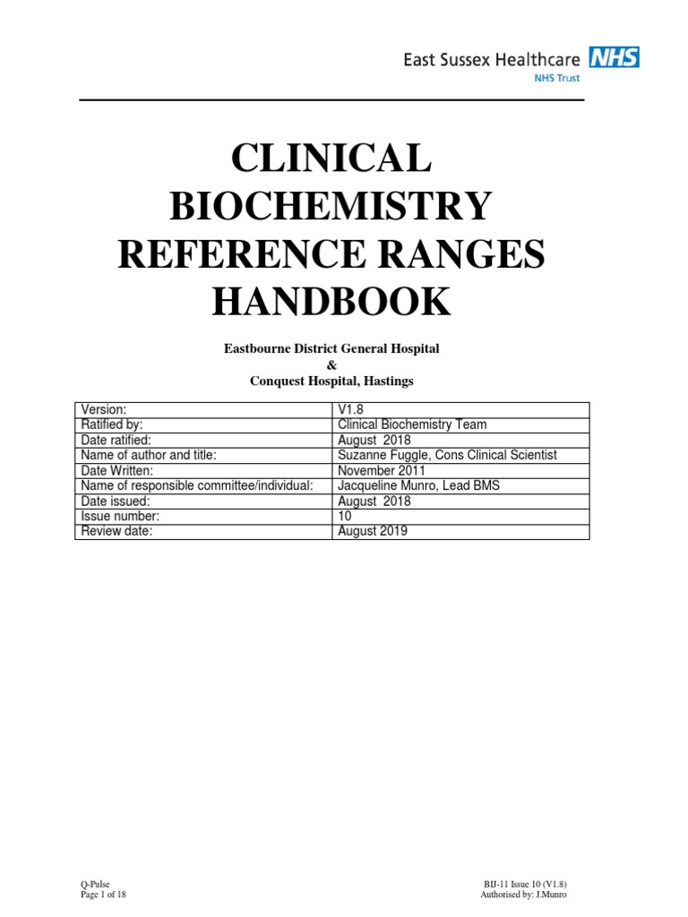 Clinical Biochemistry Reference Ranges Handbook | PDF | Cholesterol ...