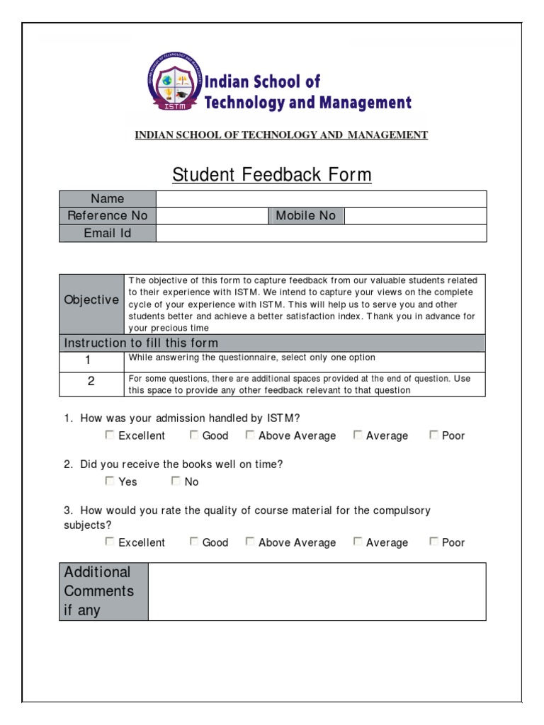 Student Feedback Form (ISTM) | PDF | Communication | Learning