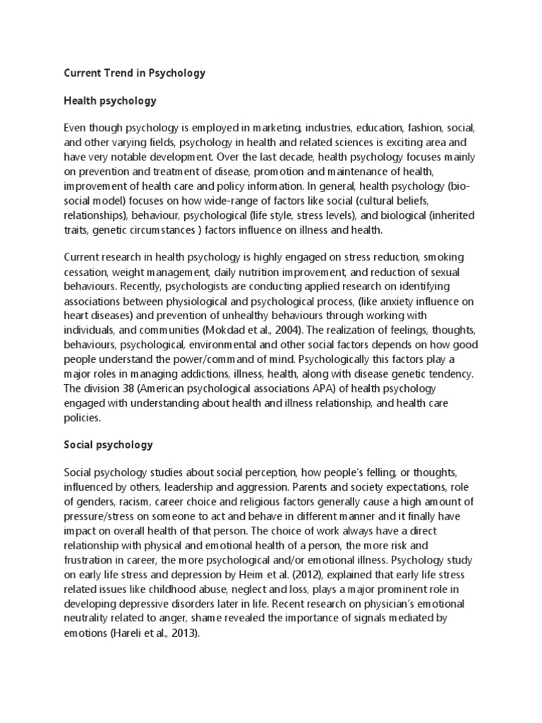 Current Trend in Psychology | PDF | Health Psychology | Psychology