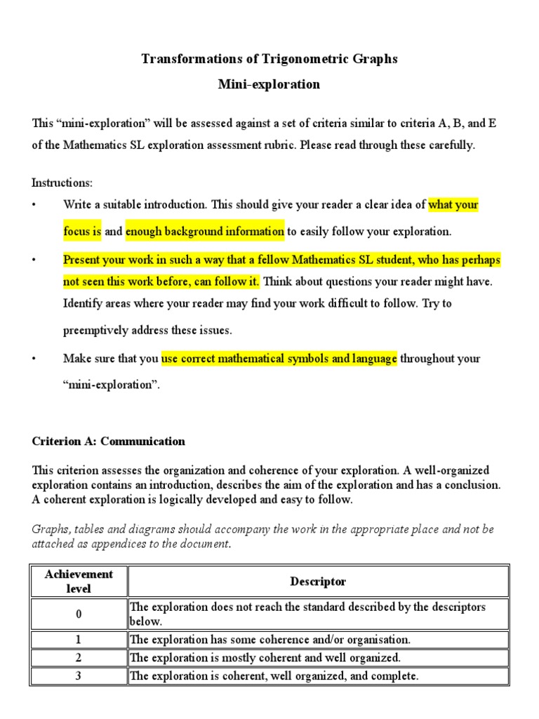 Transformations of Trigonometric Graphs | PDF | Rubric (Academic ...