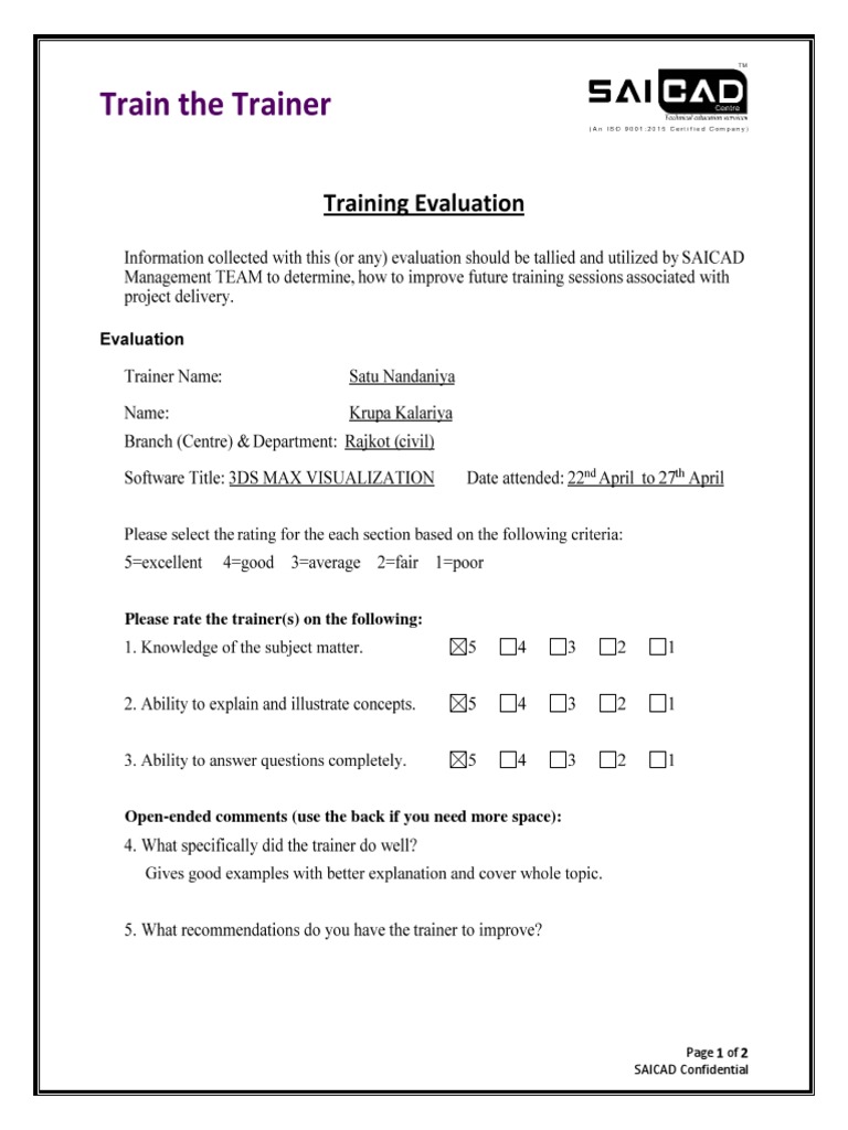 Training Evaluation Form | PDF
