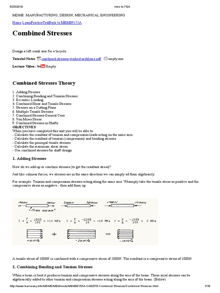 Combined Stresses Theory | PDF | Stress (Mechanics) | Bending