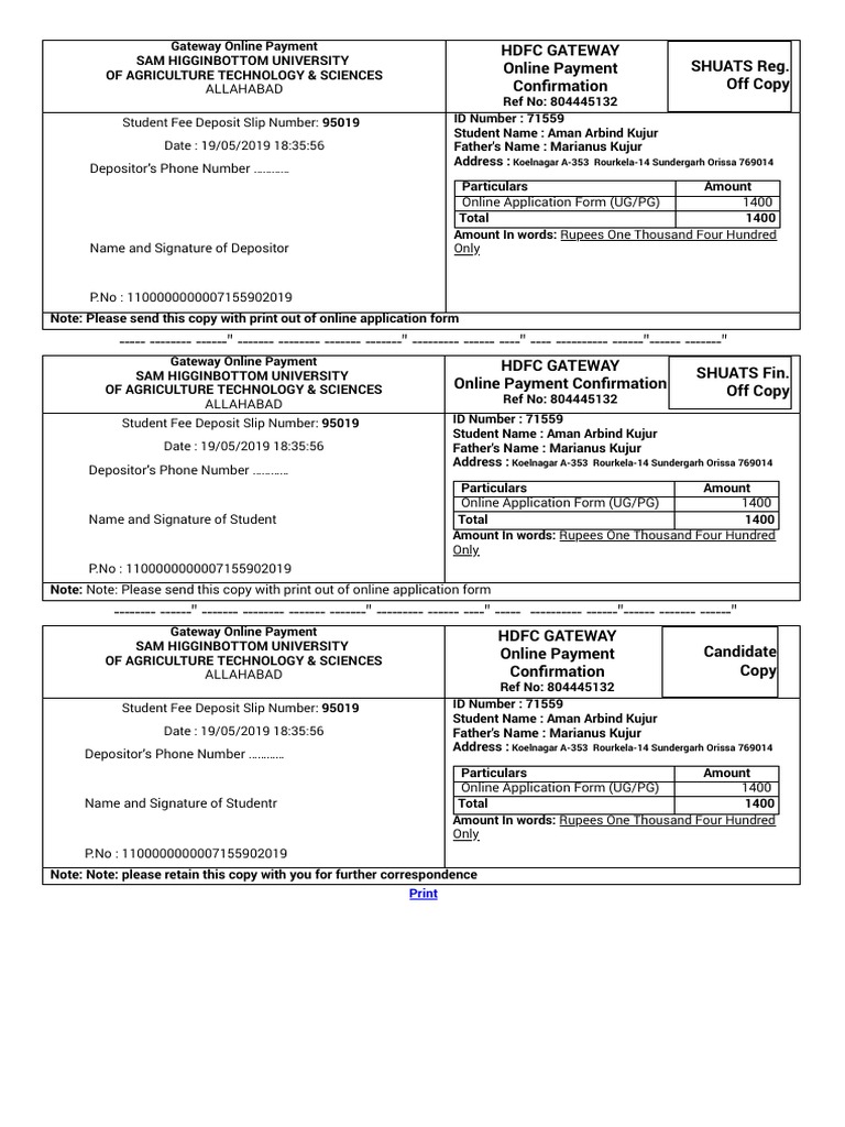 Shuats - Fee Online Payment PDF | PDF | Payments | Money