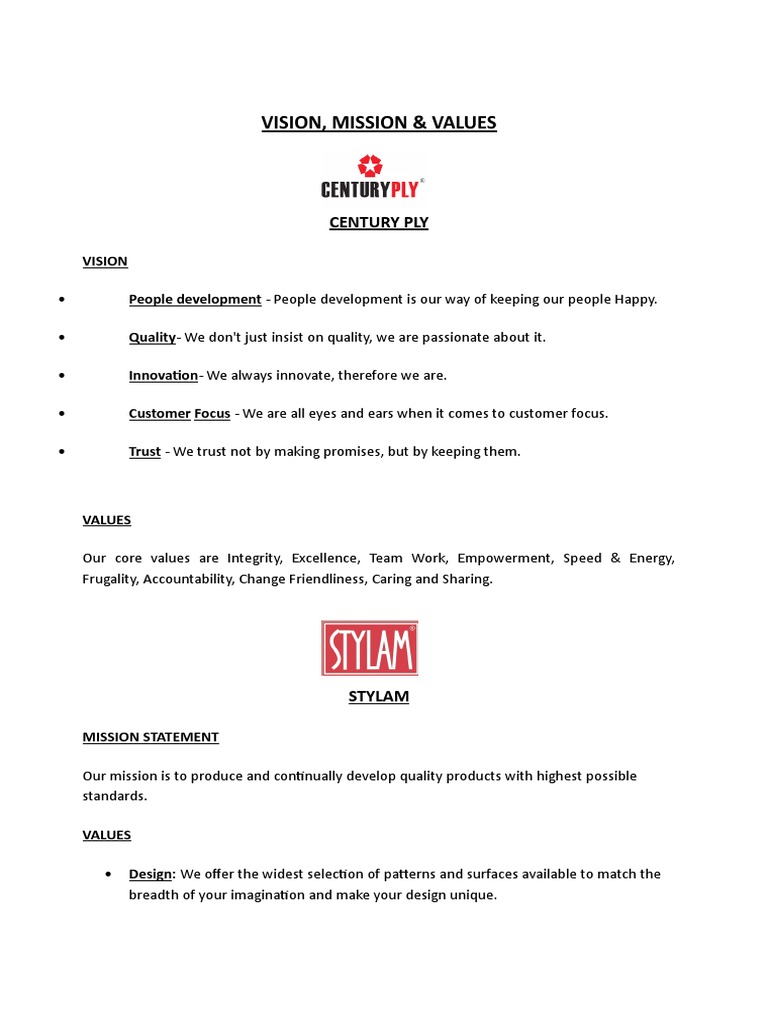 Mission and Vision | PDF | Integrity | Sustainability