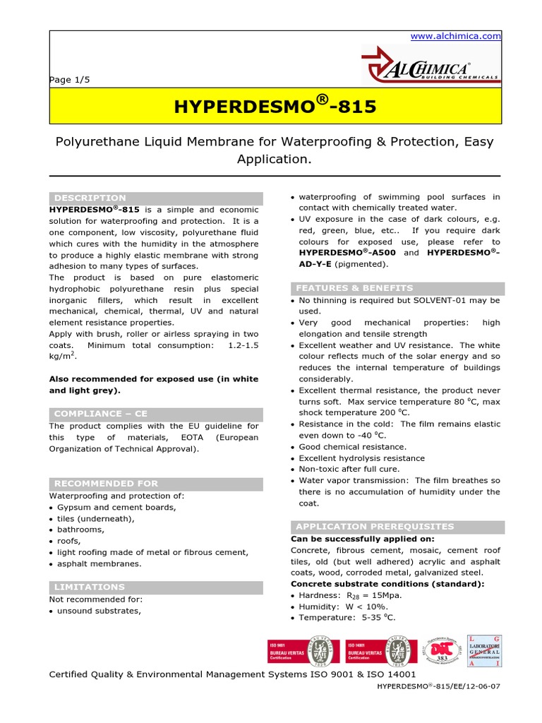 Hyperdesmo 815 | PDF | Ultraviolet | Concrete