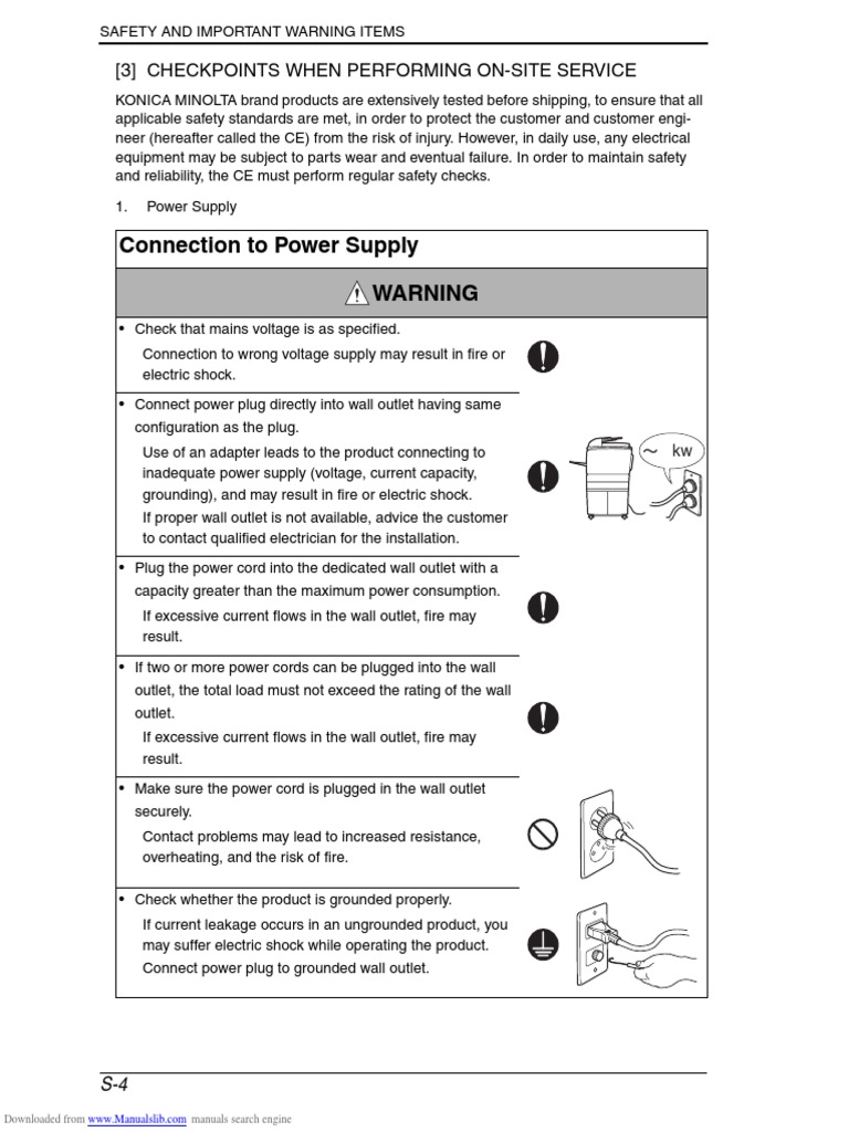 Connection To Power Supply Warning: (3) Checkpoints When Performing On ...