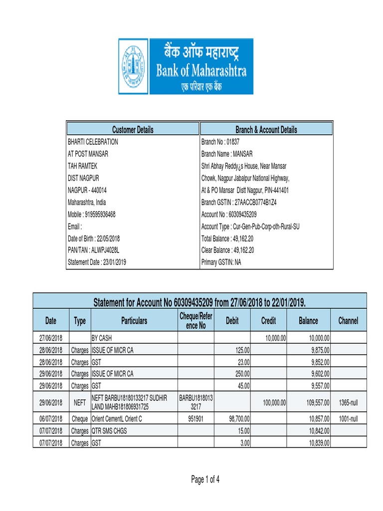 BOM Statement xxxxxxxx5209 20180627 20190122 20190123110616 PDF | PDF ...