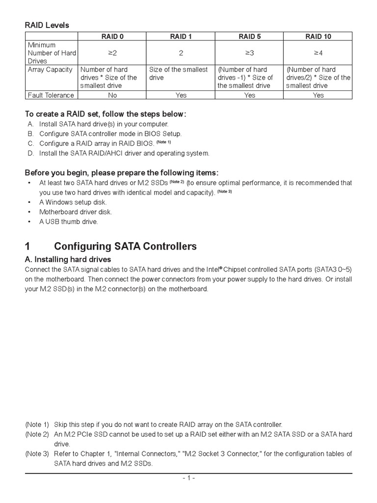 1 Configuring SATA Controllers: RAID Levels | Download Free PDF | Bios ...