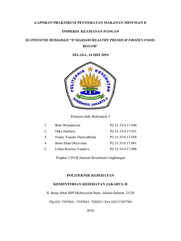 Laporan Praktikum PMM B Inspeksi Keamanan Pangan Kel 5 2d3b | PDF
