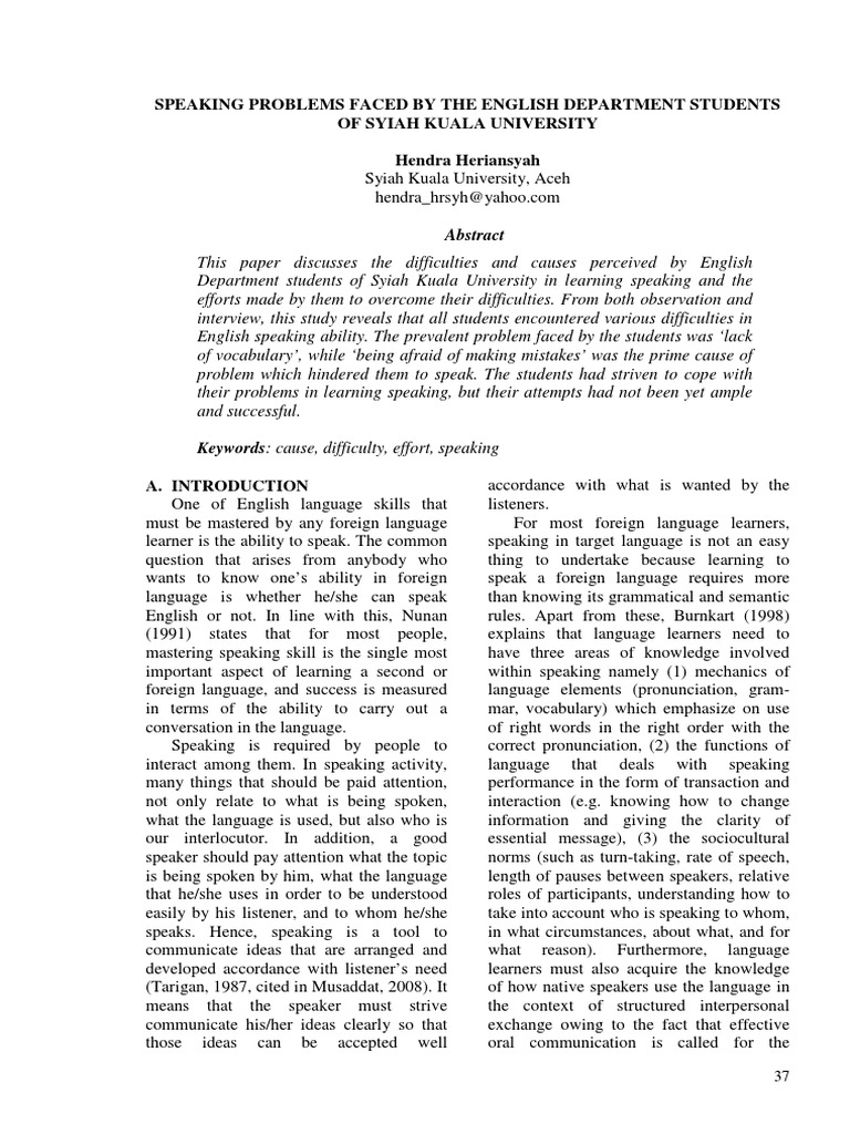 Speaking Problems Faced by The English Department PDF | PDF | Speech ...