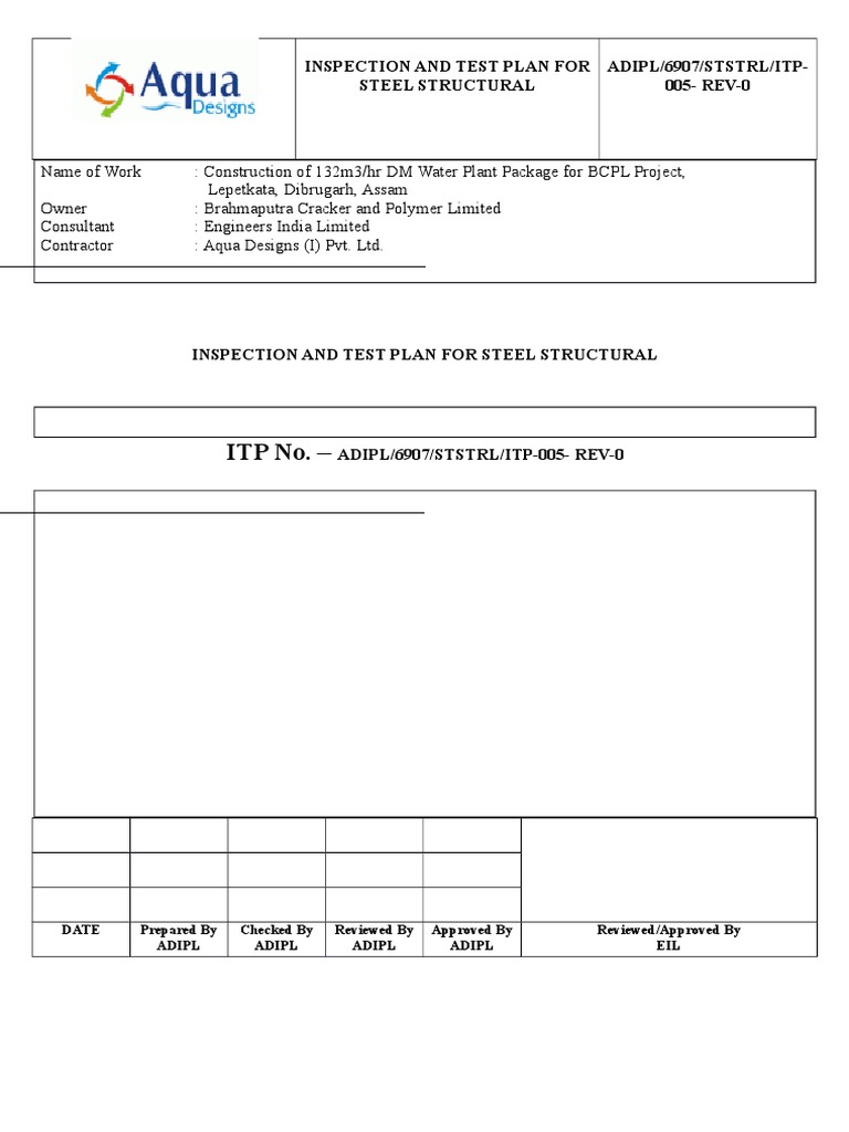 Inspection and Test Plan For Steel Struc | PDF | Nondestructive Testing ...