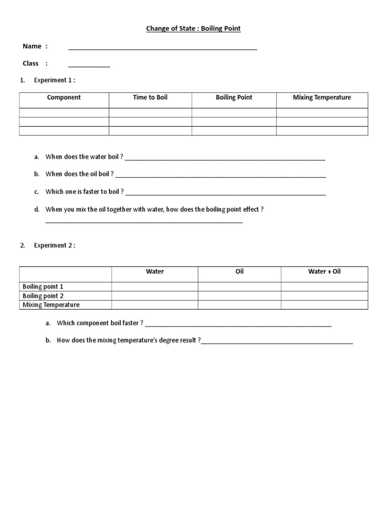 Change of State Worksheet | PDF | Science & Mathematics | Technology ...