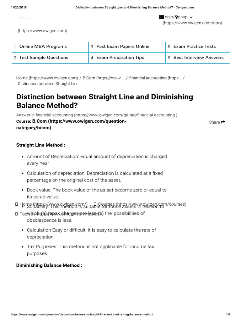 Distinction Between Straight Line and Diminishing Balance Method ...