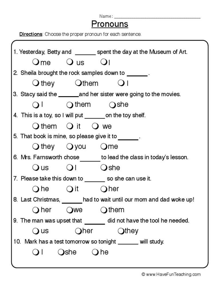Pronouns Worksheet 1 PDF | PDF