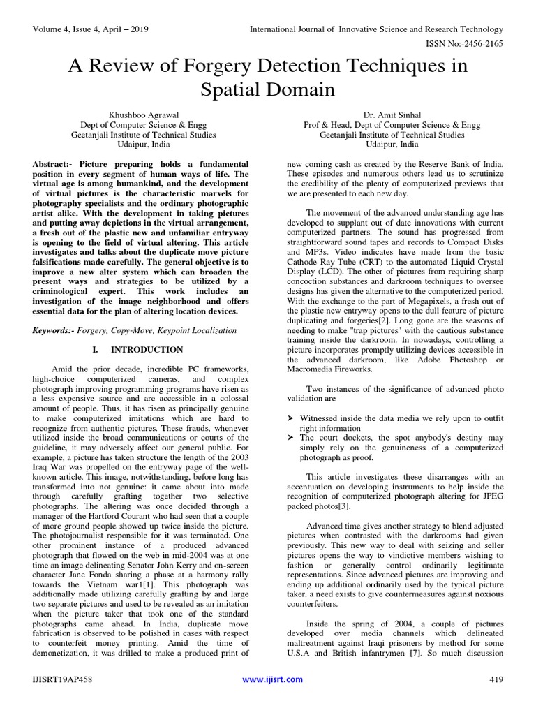 A Review of Forgery Detection Techniques in Spatial Domain | Download ...