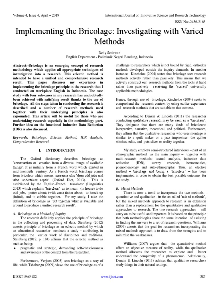 Implementing The Bricolage: Investigating With Varied Methods | PDF ...