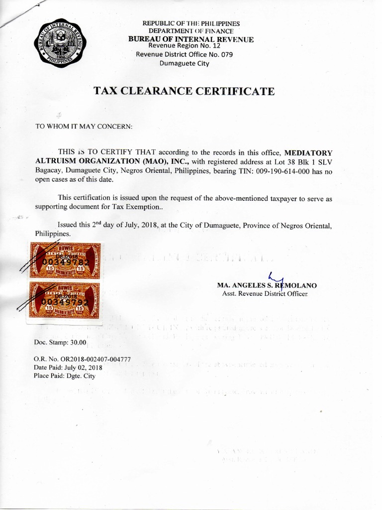 Tax Clearance Certificate | PDF