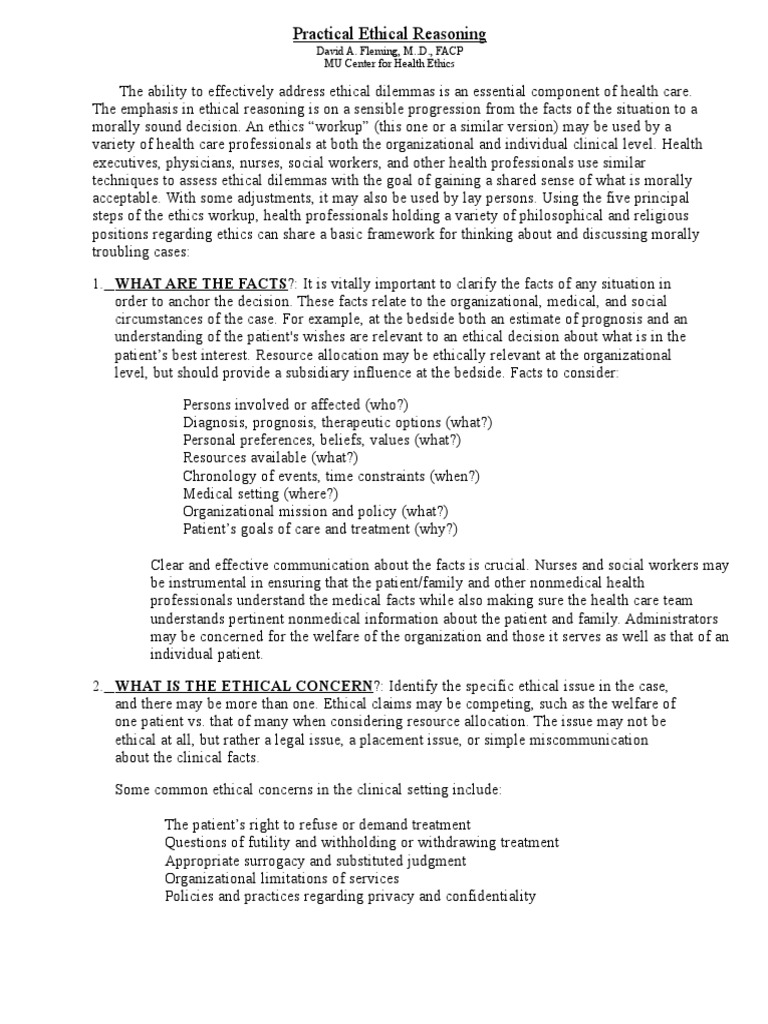 Ethical Reasoning | PDF | Patient | Health Care