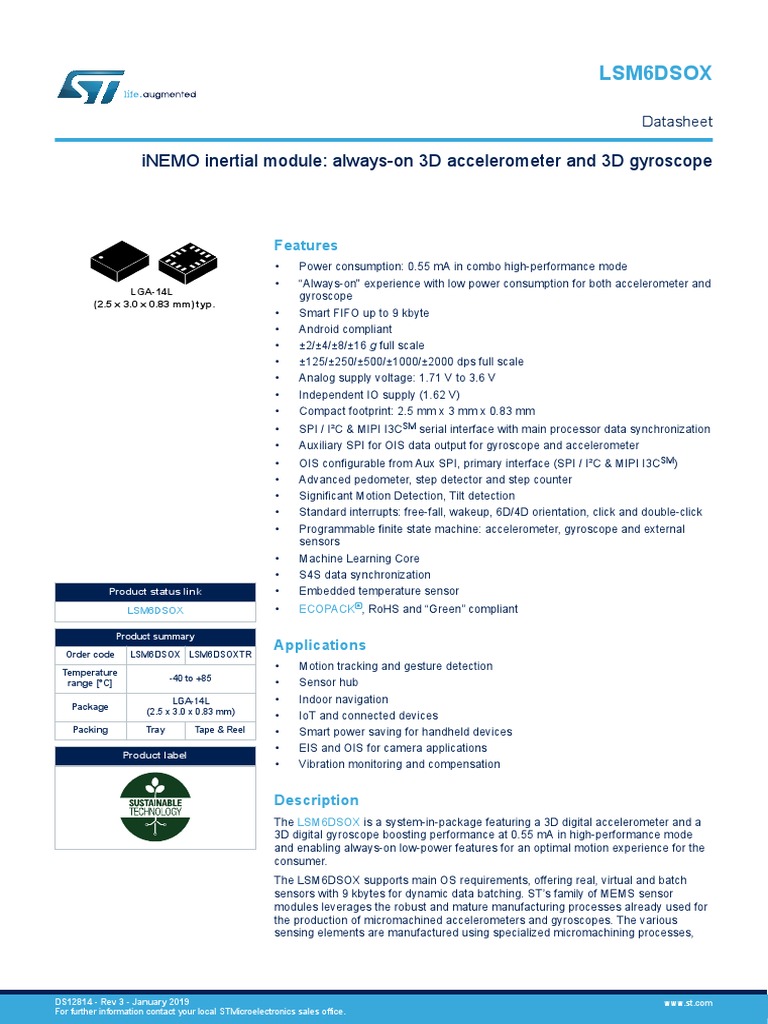 Acc Imu Datasheet | PDF | Accelerometer | Image Stabilization
