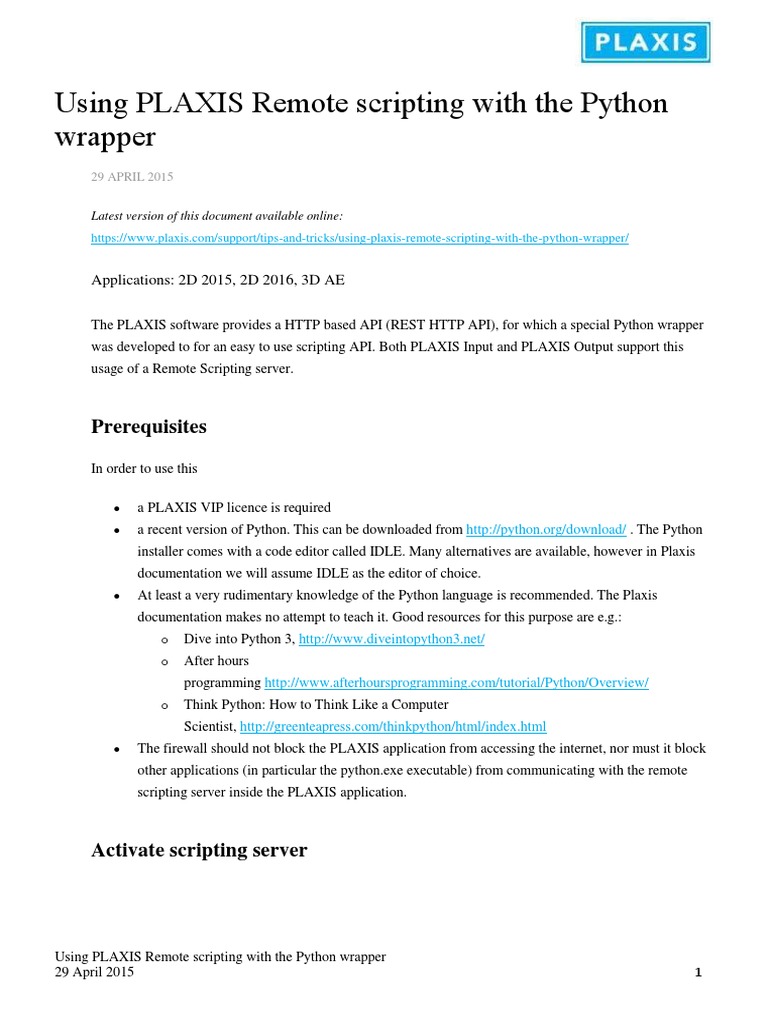 PLAXIS Older Versions Using PLAXIS Remote Scripting With The Python Wrapper | PDF | Python ...