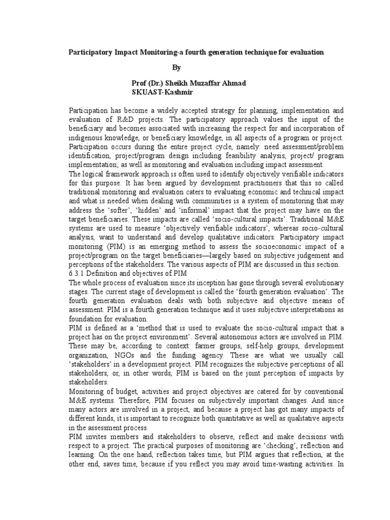 Participatory Impact Monitoring-A Fourth Generation Technique For ...