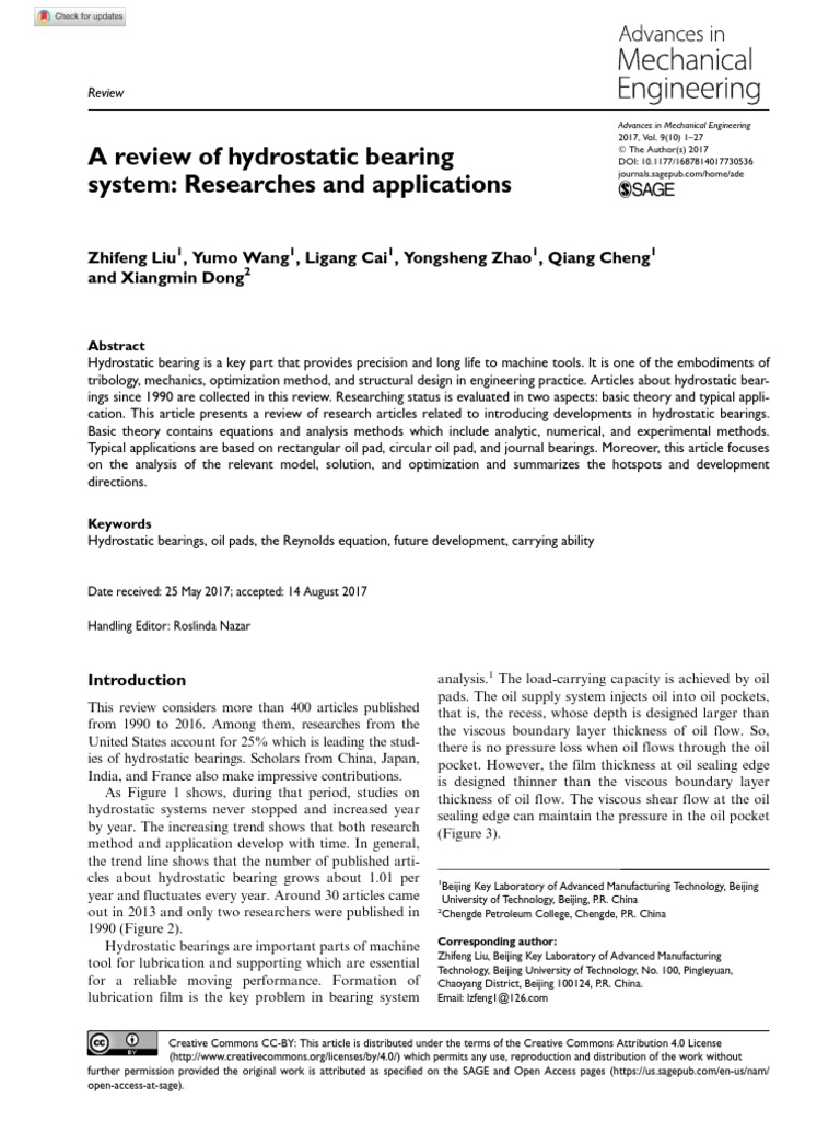 A Review of Hydrostatic Bearing System: Researches and Applications ...