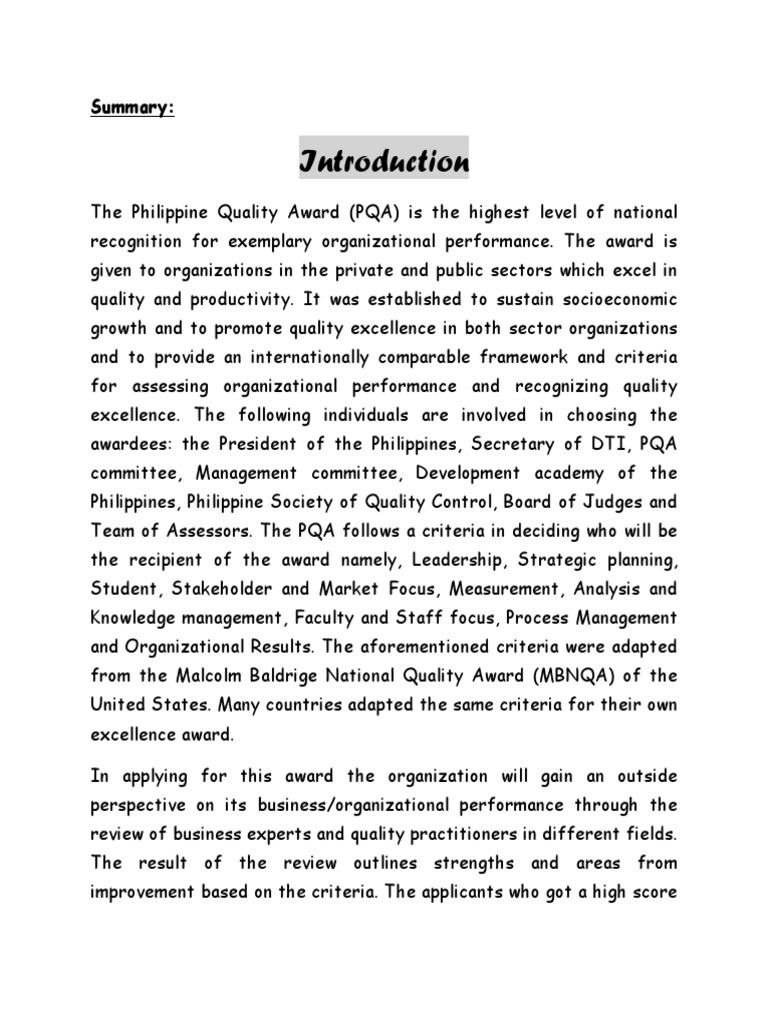 PQA Summary Final | PDF | Goal | Leadership