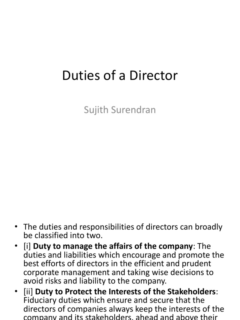 Duties and Responsibilities of Directors | PDF | Board Of Directors ...