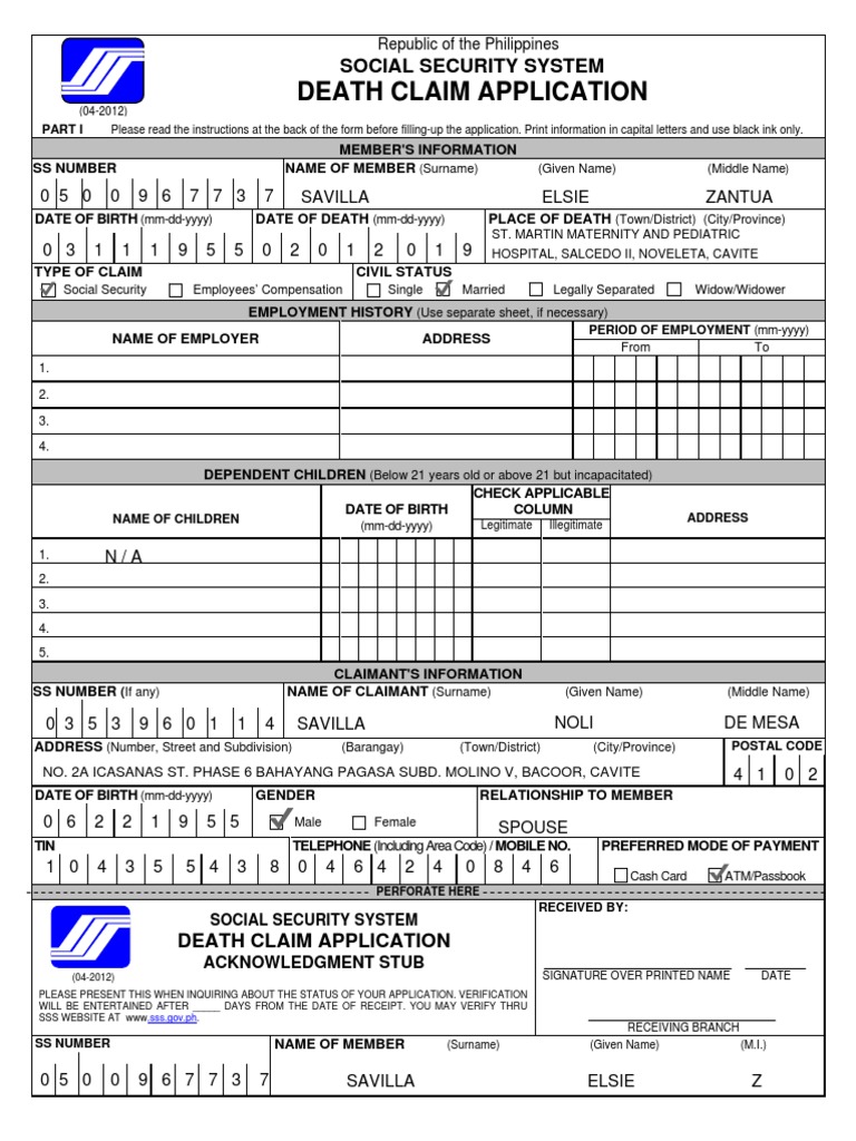 SSS - Death Claim Application L NOLI PDF | PDF | Identity Document ...