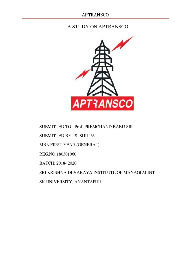 A Study On Aptransco | PDF | Electrical Substation | Electric Power ...