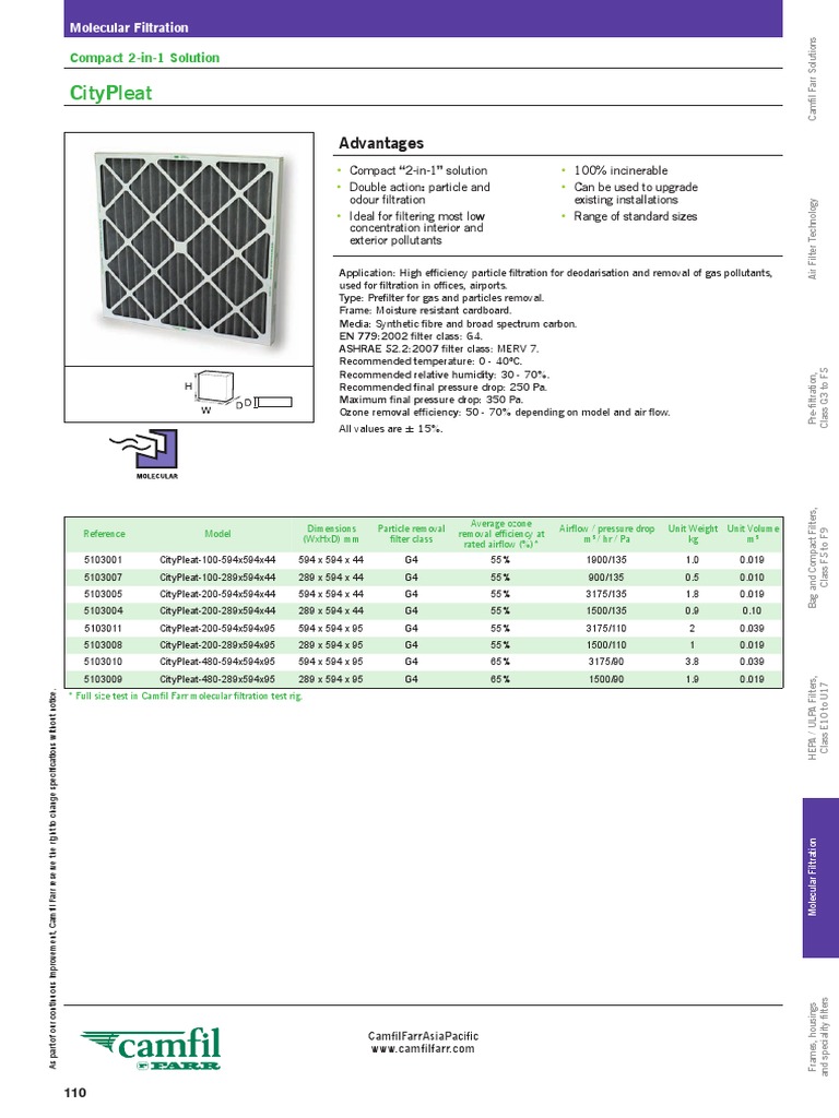 Camfil Air Filter - Carbon, G3, G4 | PDF | Volatile Organic Compound ...