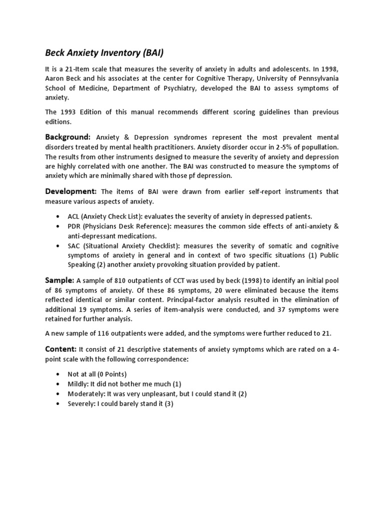 Beck Anxiety Inventory | PDF | Mental Disorder | Anxiety