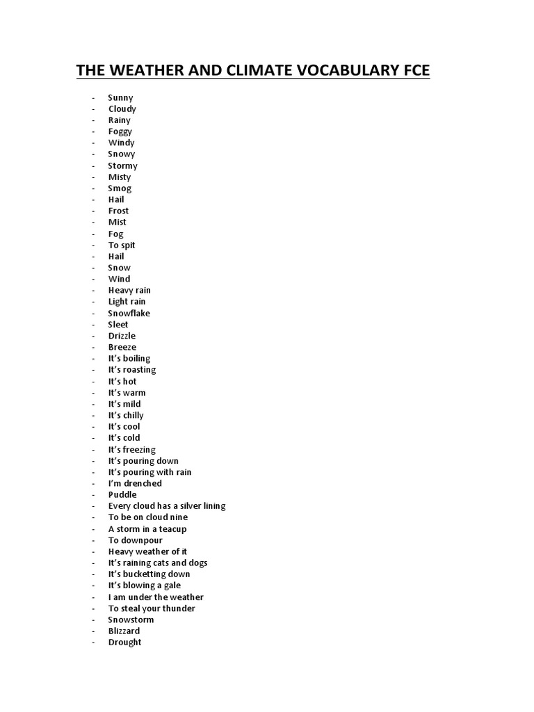 FCE Weather Vocabulary Guide | PDF