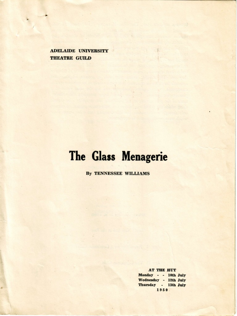The Glass Menagerie: Adeliude Unit/Ensity Tiieatbe Gtnli) | PDF