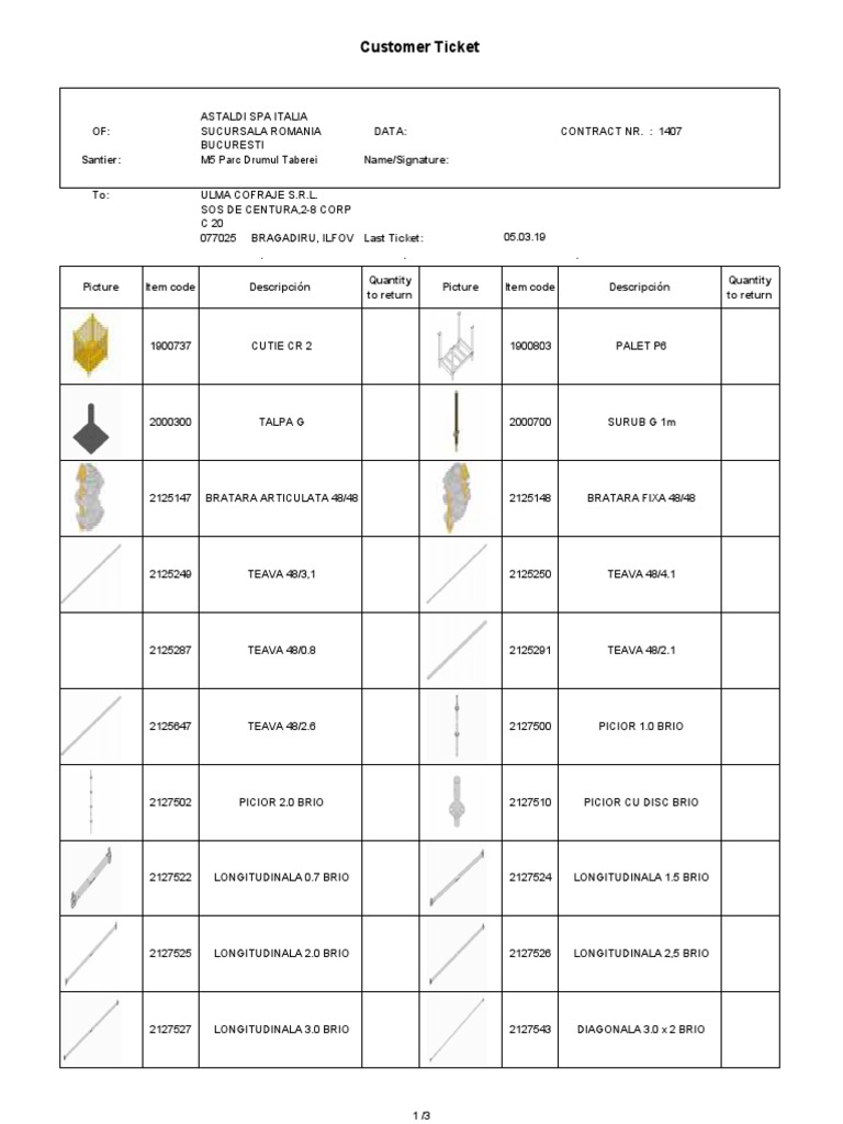 Ulma - Fisa Identificare Materiale Existente Santier 15.03.2019 | PDF