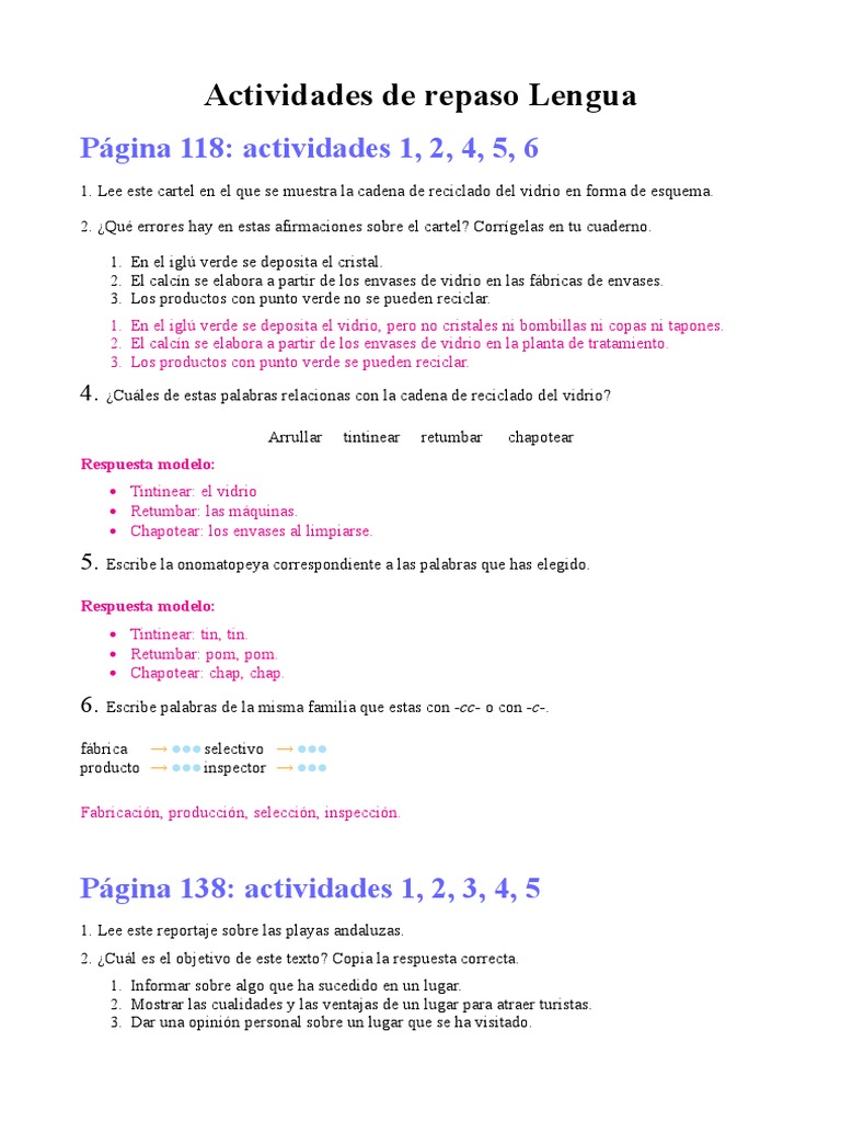 Actividades de repaso Lengua y Matemáticas | PDF | Adjetivo | Lentes