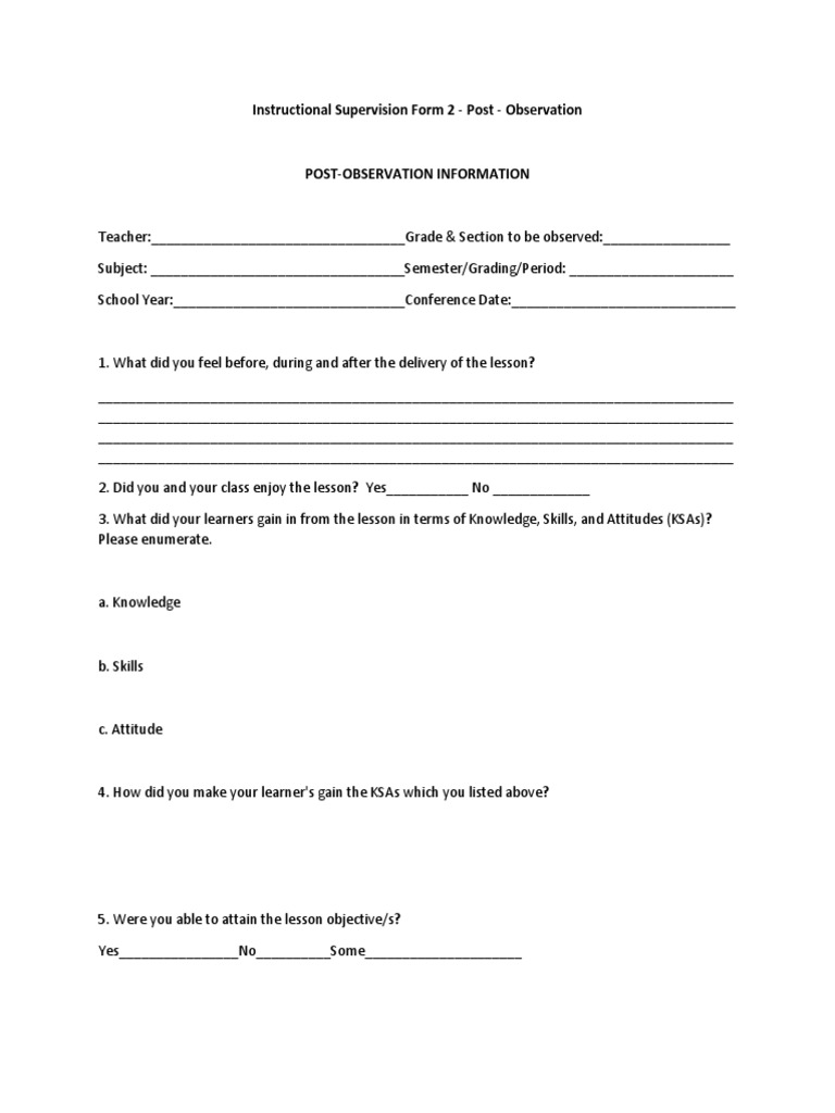 Instructional Supervision Form 2 | PDF