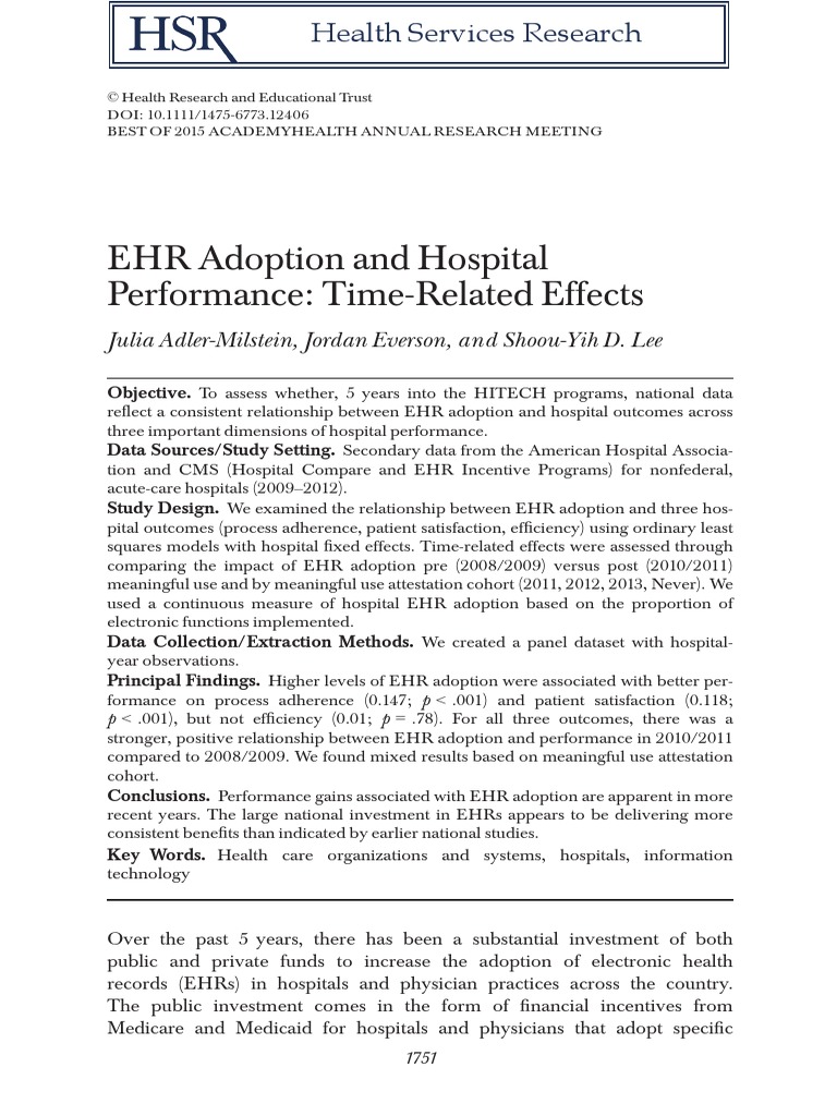 EHR Adoption and Hospital Performance: Time-Related Effects: Julia ...